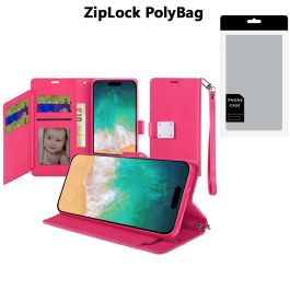 [PolyBag] For iPhone 16 Plus 6.7 inch Wallet ID Card Holder - Hot Pink